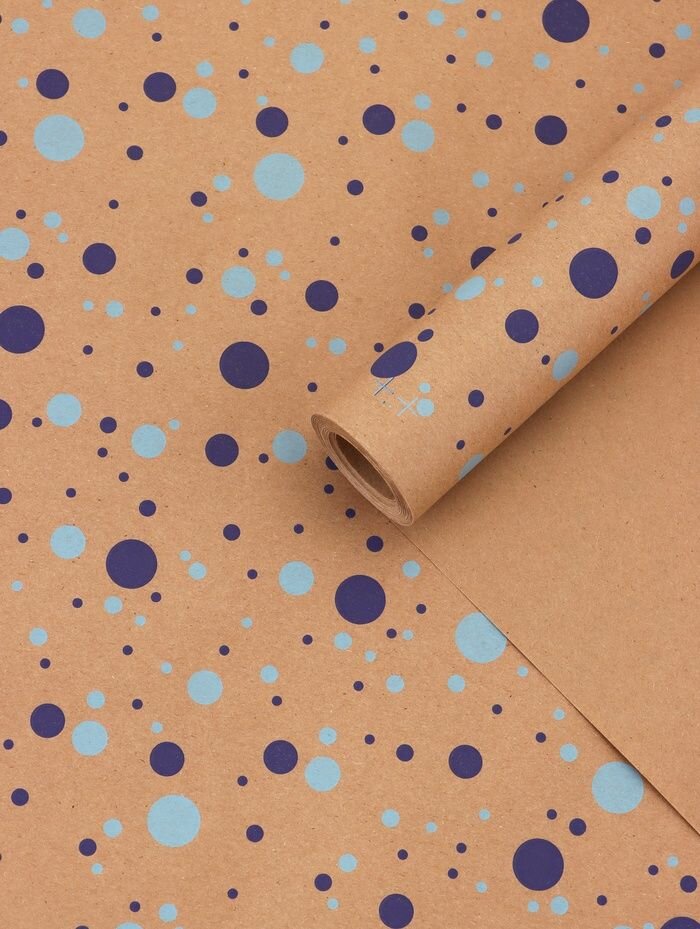 Бумага упаковочная крафт Конфетти синий/голубой на коричневом фоне, 0.72 10 5% м, 60 г