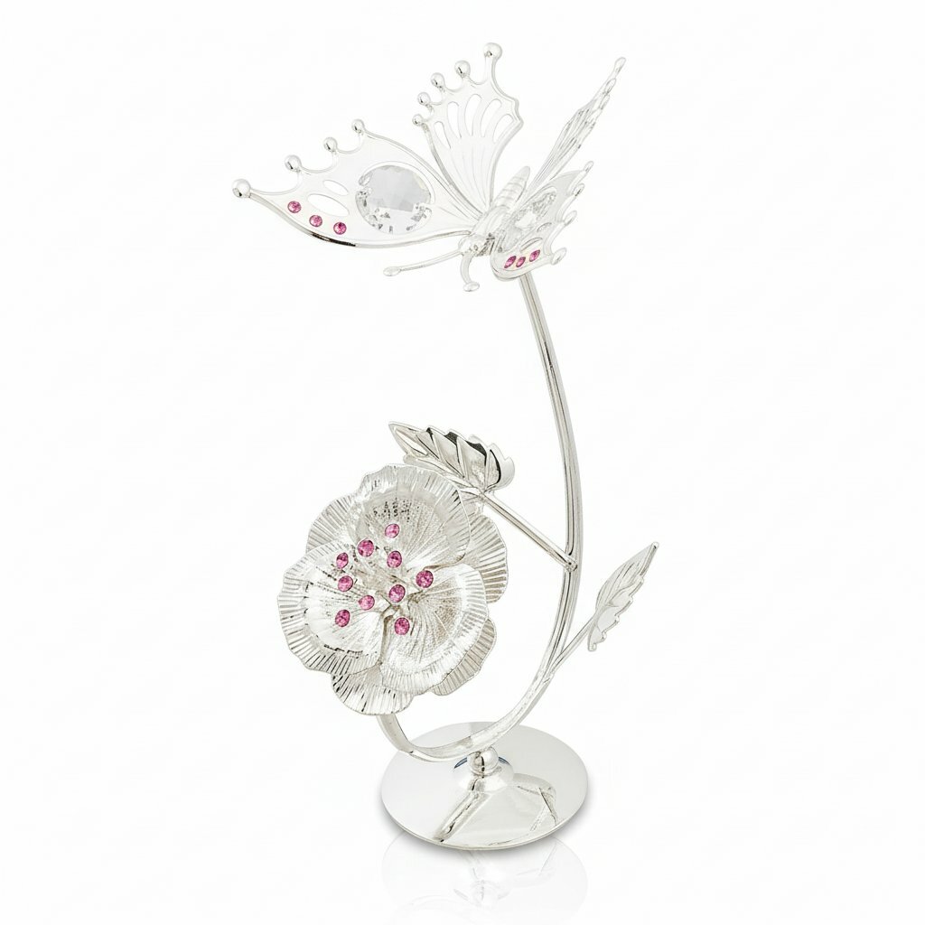 Фигурка Бабочка на цветке посеребр. A2097154 Crystal Temptations, Металл, кристалл