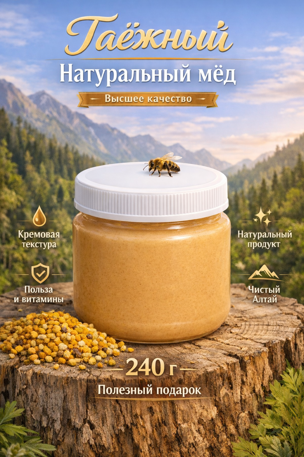 Мёд таежный с заповедника. Алтай.240г