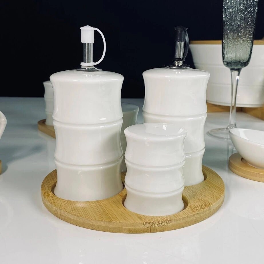 Набор для специй и бутылки для масла/уксуса 4пр. на подставке BAMBOO Фарфор 140-161 118-140-161