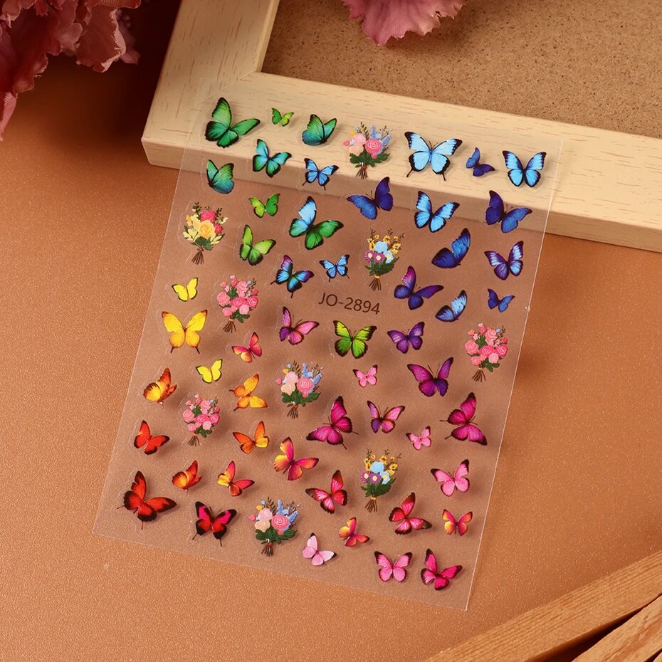 Набор 3D весенних бабочек и цветочных наклеек для ногтей — самоклеящиеся наклейки — тюльпан, бабочка, цветочный дизайн для декора маникюра