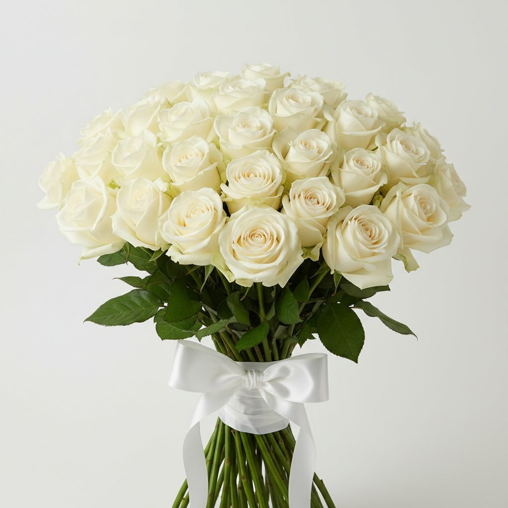 Букет из белых роз 51 шт, красивый букет цветов, шикарный, премиум цветы, премиум букет