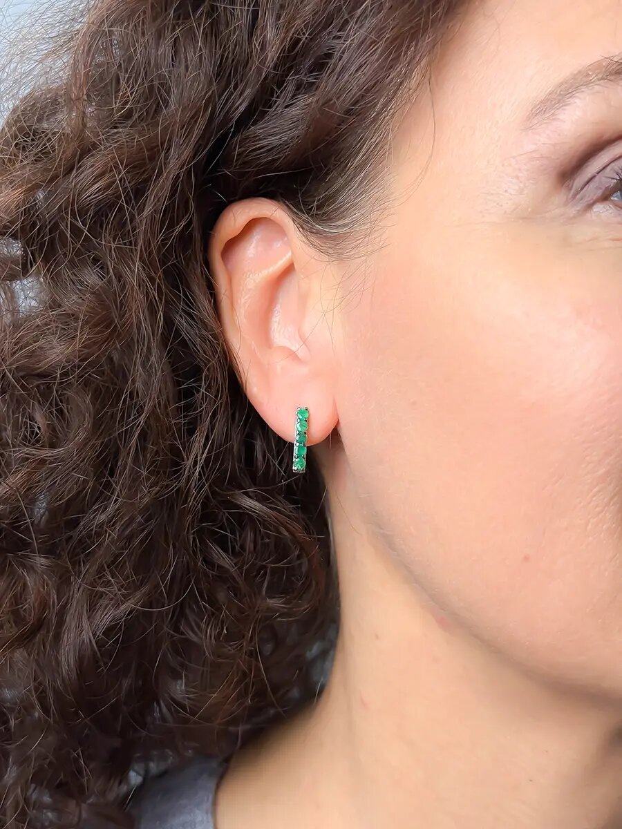 Серьги, золото, 925 проба, родирование, чернение, изумруд