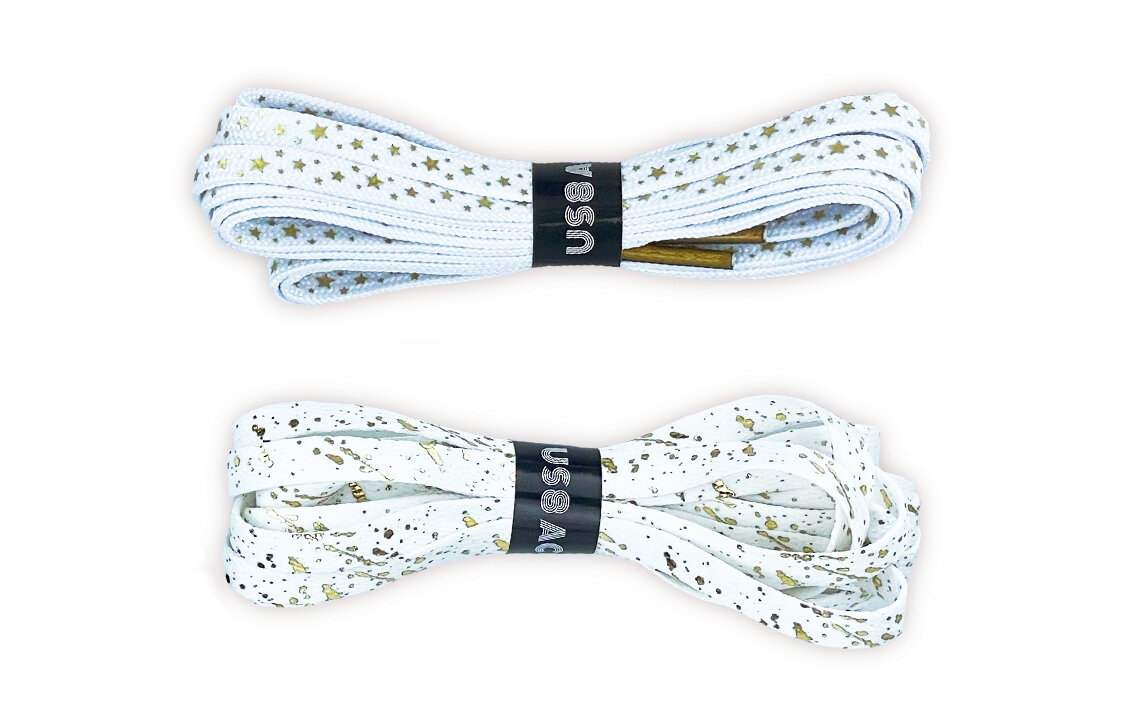 Полиэстровые шнурки унисекс US8ACC 5677770, 120CM, Gold-Stamped White Base Stars Shoelace 1 Pack+Gold-Stamped White Base Ink Splatter Shoelace 1 Pair