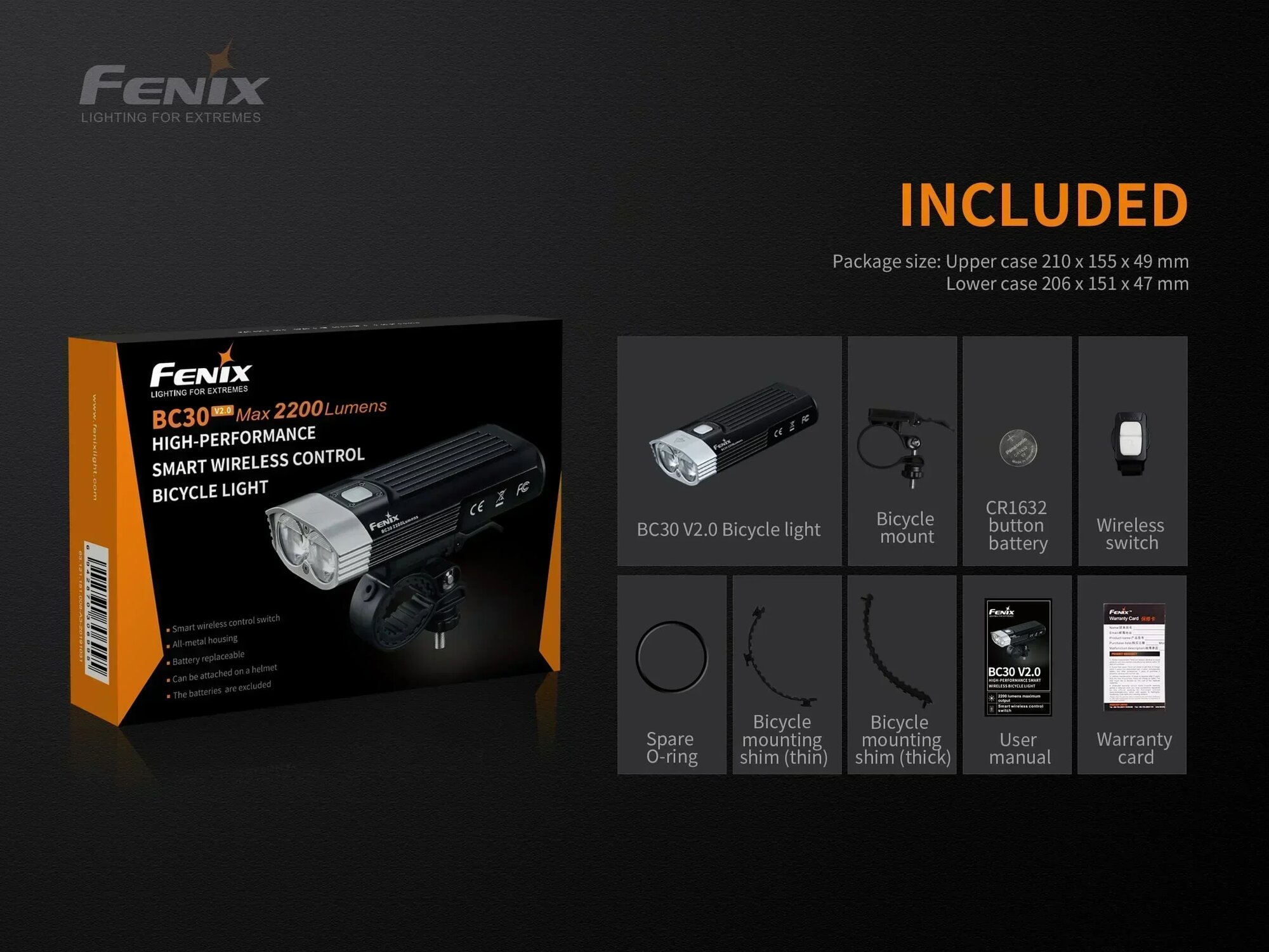 Fenix BC30 V2.0 Интеллектуальная система двойного луча высокой мощности 2200 люмен Интеллектуальный беспроводной переключатель управления велосипедный фонарь