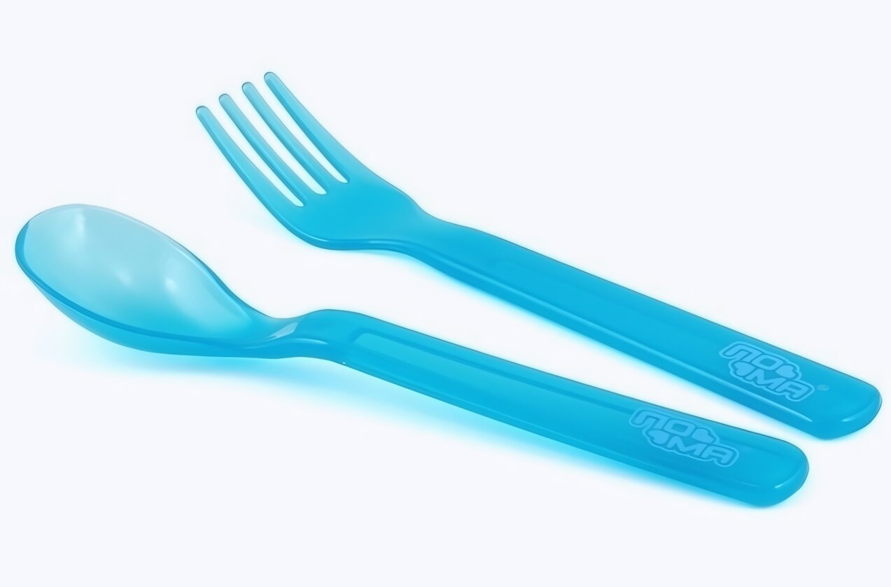 Ложка и вилка безопасные, ярко-голубые, полипропилен, 6+, для детей