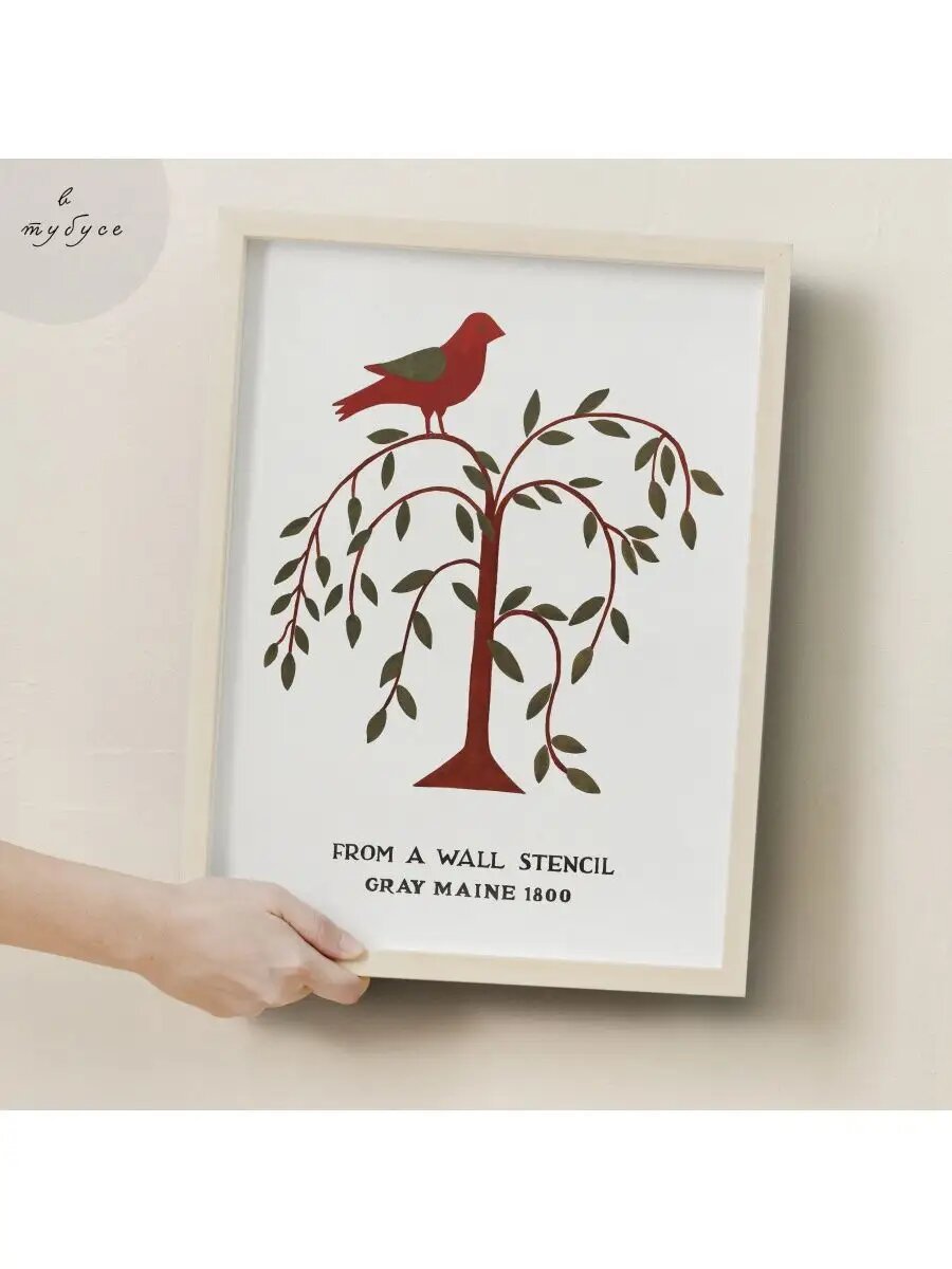 Птица ретро рисунок винтажный, 50 x 70 см, материал бумага, без рамы