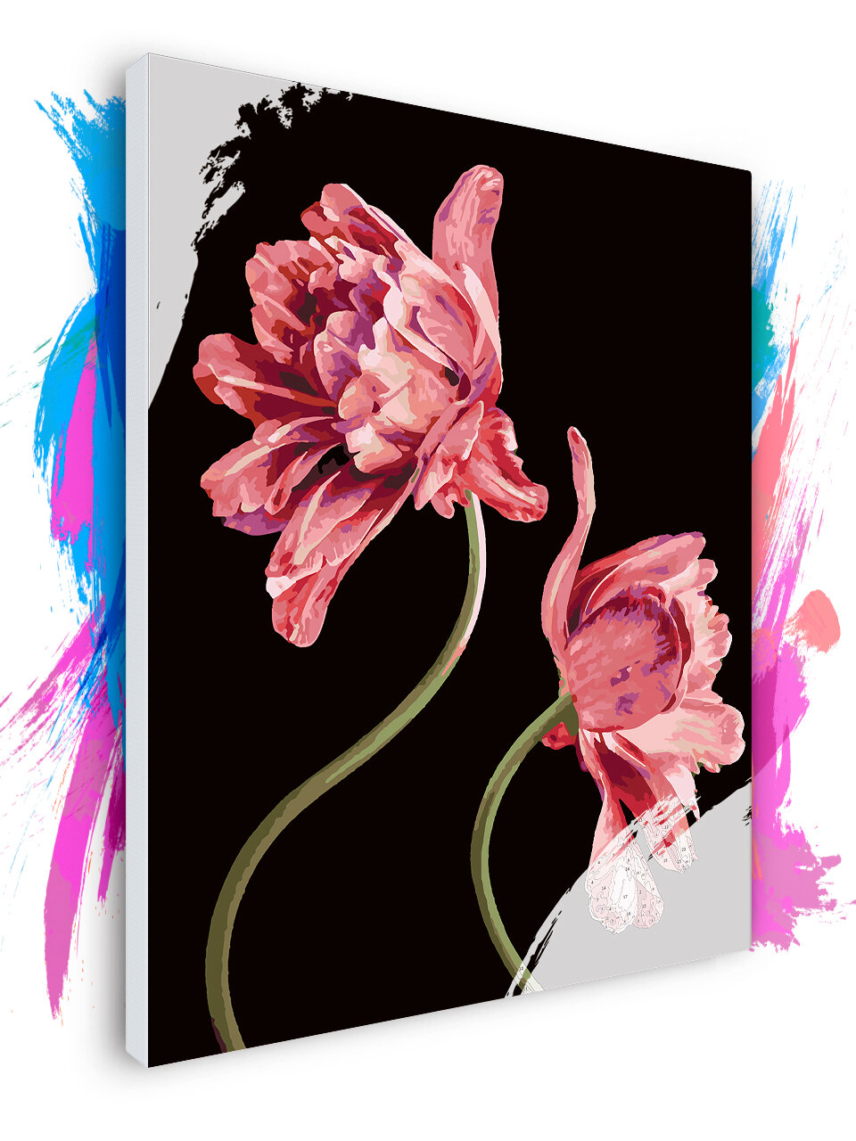 Картина по номерам на холсте Тюльпаны на черном фоне, 30 х 40 см