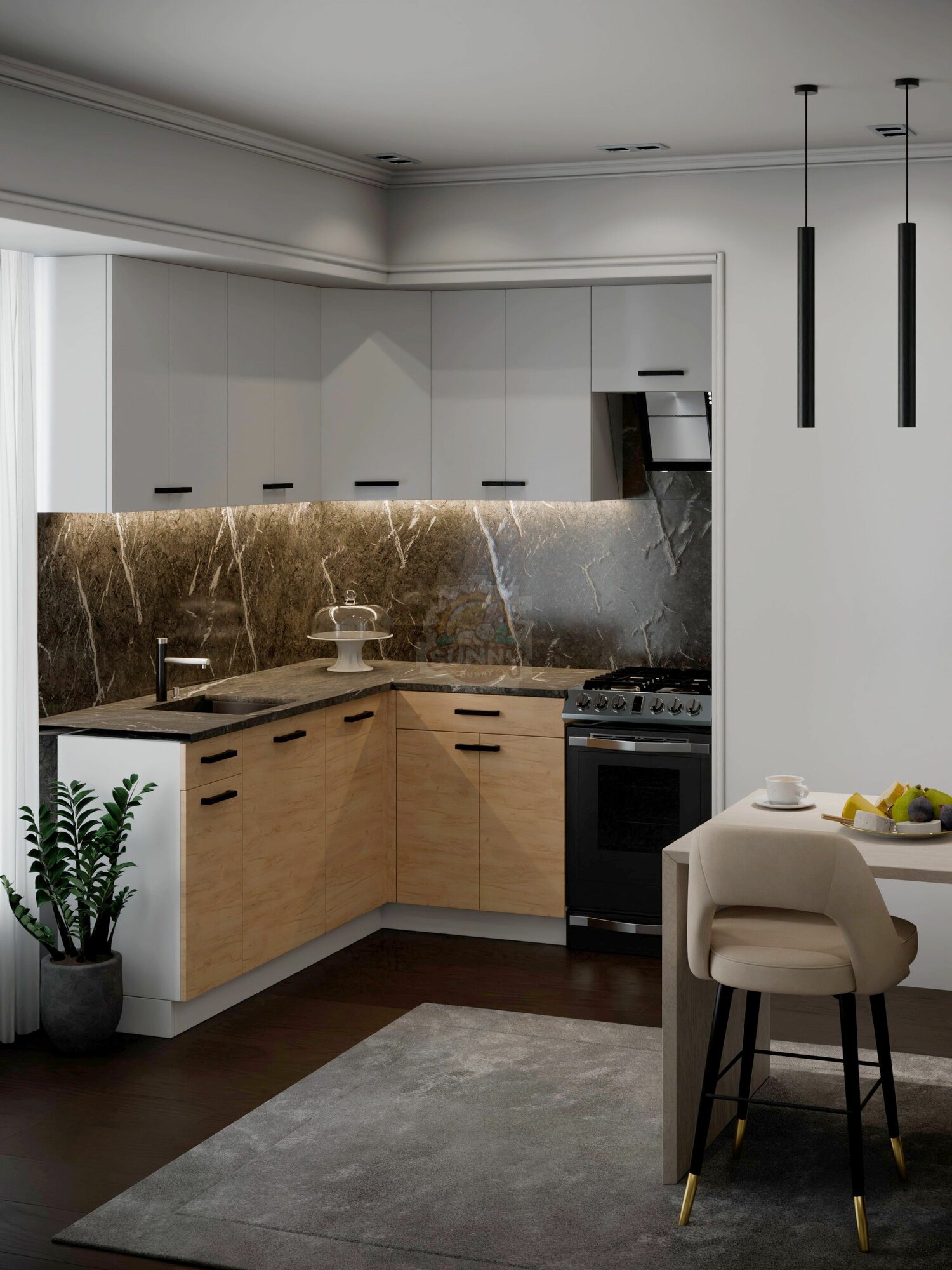 Кухня модульная угловая со столеш-й Мария, 180 х170см, Белый гладкий/Дуб Вотан ЛДСП, 180х170х60см, столеш-а 60см