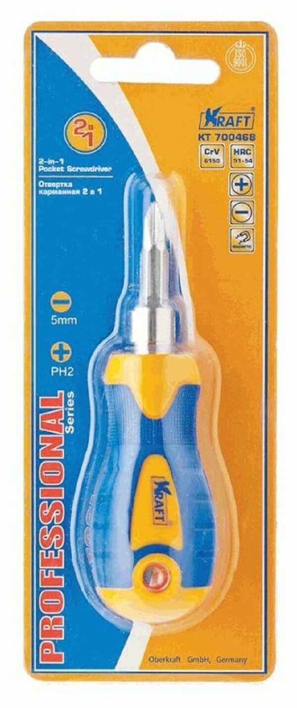 Отвертка карманная короткая 2 в 1 6*38 мм Кraft 700468