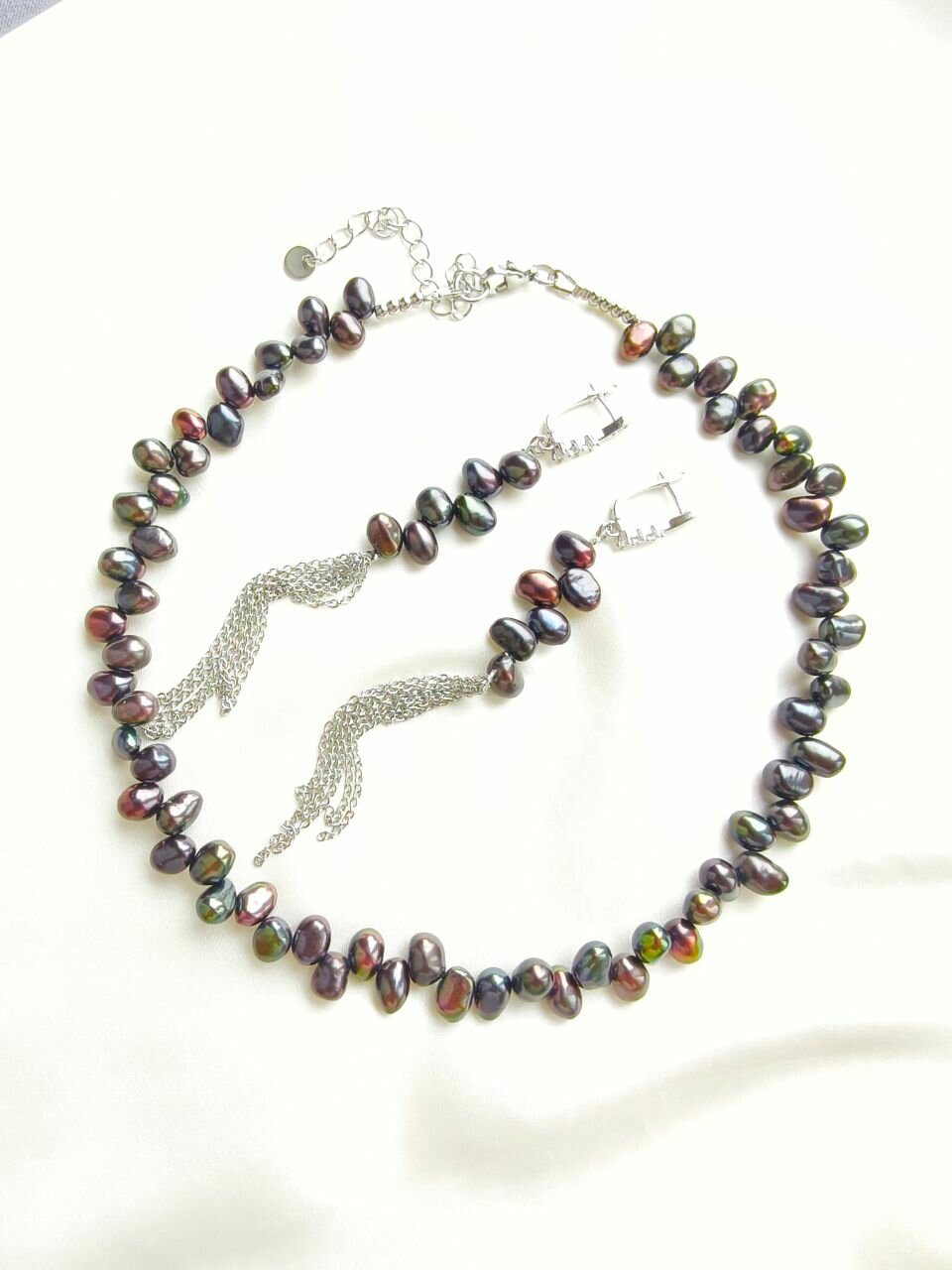 Комплект бижутерии Камни Елены: серьги, колье, жемчуг культивированный