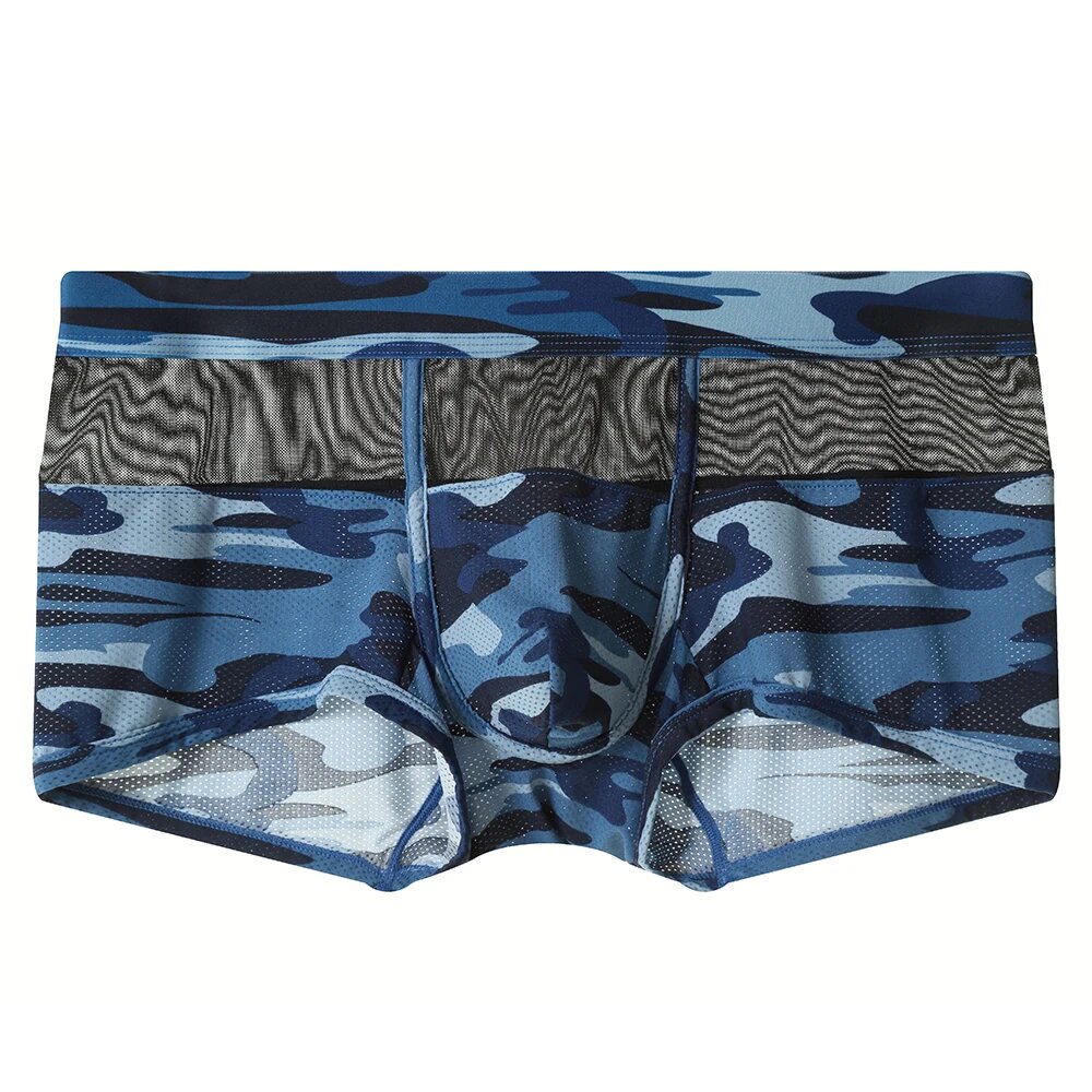 SSANSISITER Мужское нижнее белье сетчатое камуфляжное полиэстер Темно-синий, М, Blue Boxers