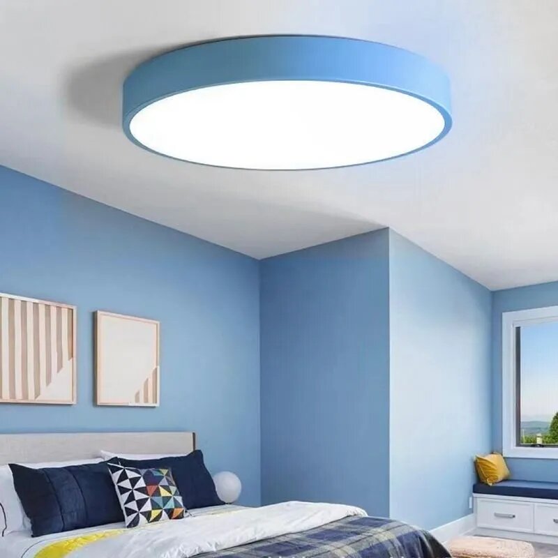 Люстра потолочная светодиодная круглая синяя 48 Вт акриловый плафон пульт ДУ для детской комнаты