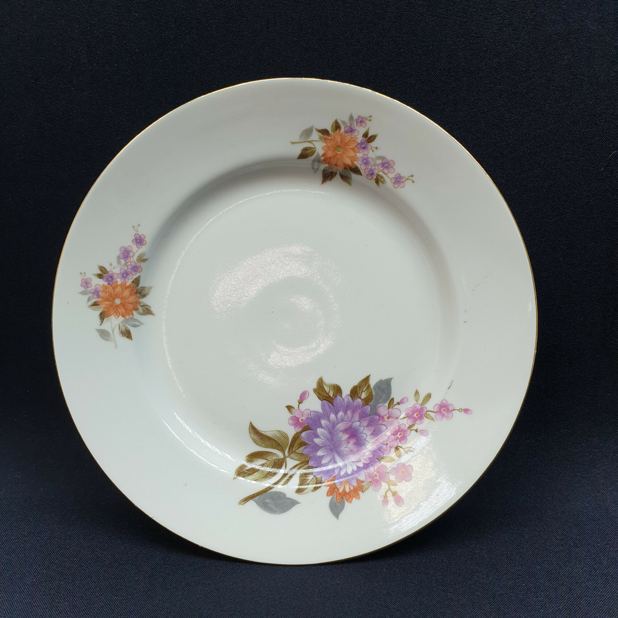 Винтажная десертная тарелка Дулево, фарфор деколь позолота 19,5 см, СССР