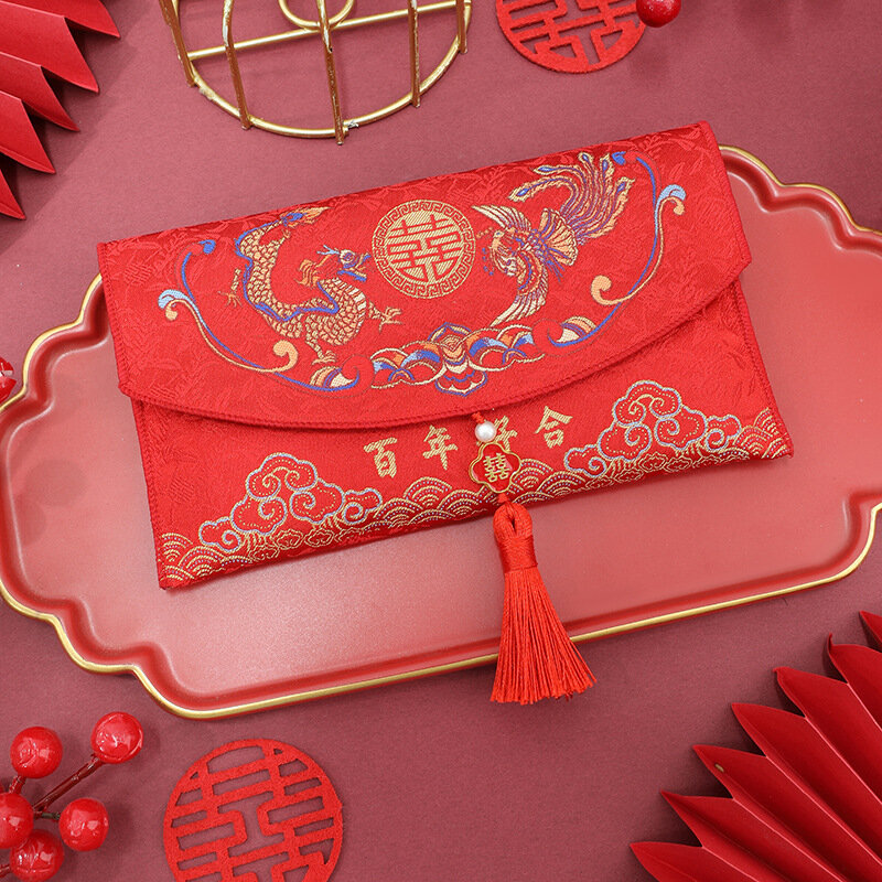Свадебный красный конверт на 10 тысяч юаней 2026 года, специальный свадебный конверт, красный конверт из вышитой ткани, плата за свадебную церемонию, чайную церемонию и смену адреса.