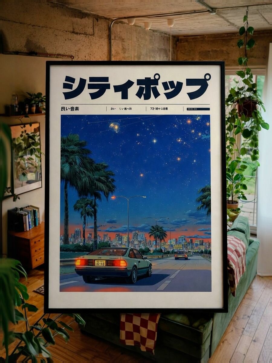 Постер в японском ретро стиле Картина/плакат пейзаж ретро авто интерьерная печать