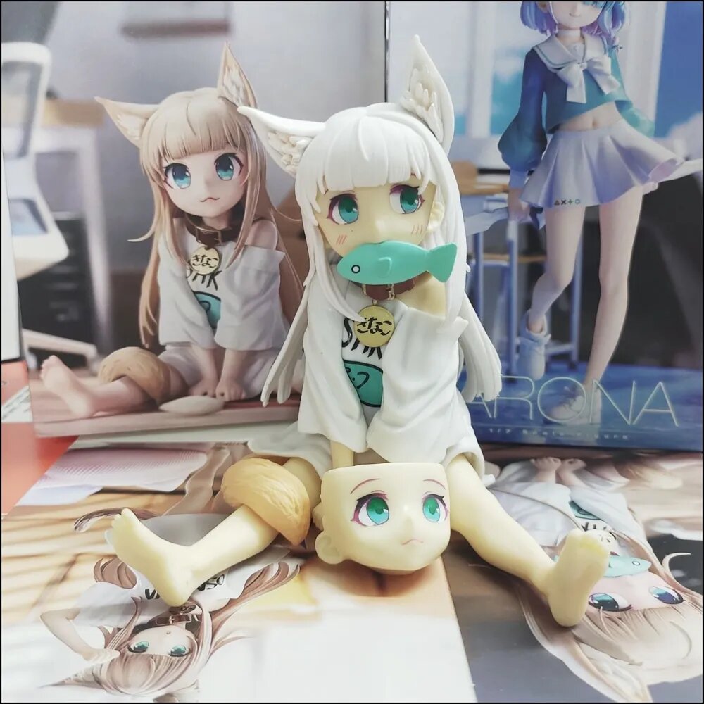 Фигурка аниме кицунэ с рыбкой - коллекционная фигурка для девочек, пластик, 14+