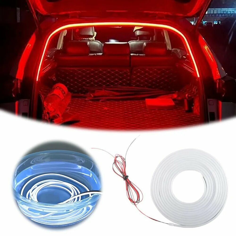 Лента освещения для автомобиля, 4 м, красная, гибкая, 4 метра