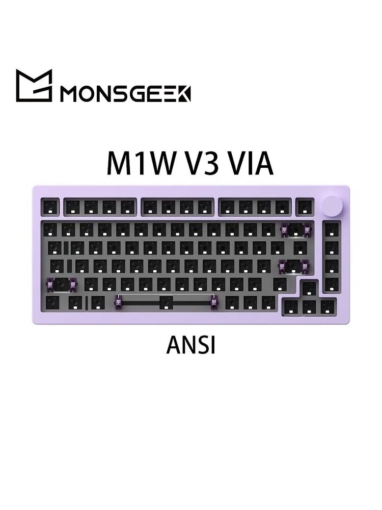 AKKO Игровая клавиатура беспроводная Многорежимная механическая клавиатура MonsGeek M1W V3 VIA (фиолетовая, RGB, US раскладка) в виде комплекта для сборки, Английская раскладка, фиолетовый, пурпурный