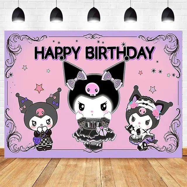 Декор для вечеринки в стиле Hello Kitty от Sanrio Kuromi, фон для фотосессии на день рождения девочки и ребенка, баннер для фотостудии Charmmy. Размер: Винил 75х50 см