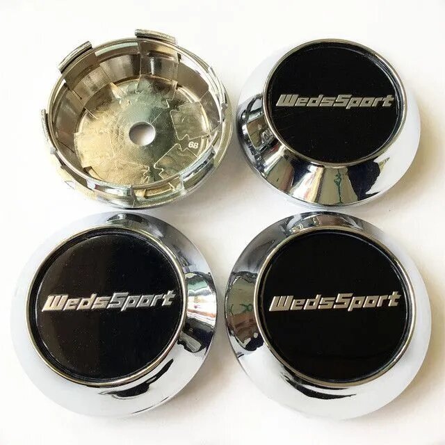 Колпак ступицы колеса Wedssport, 4 шт. Заглушка на литой диск для колесных дисков, серебристый цвет, диаметр 60 мм.
