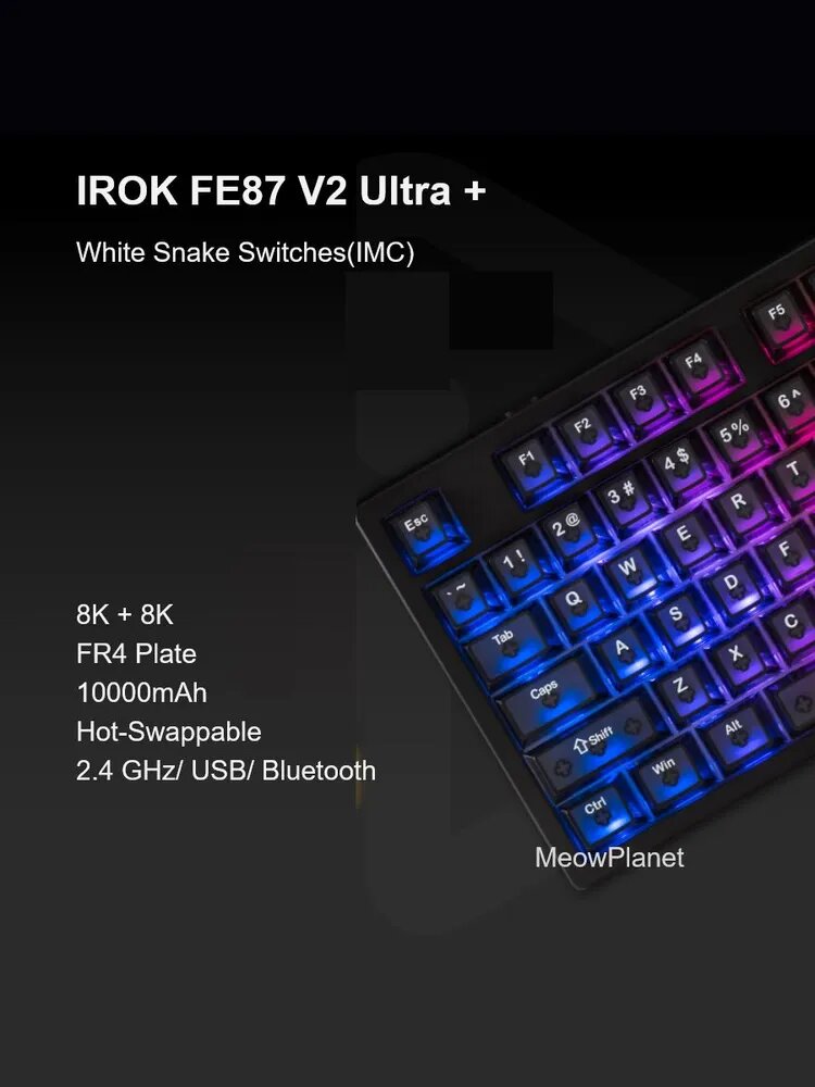 IROK Игровая клавиатура беспроводная FE87 V2 Ultra +, White Snake Switches(IMC), Магнитная клавиатура, Английская раскладка, черный, оранжевый