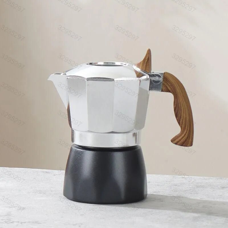 Гейзерная кофеварка Moka Pot на 2 чашки (100 мл) с деревянной ручкой