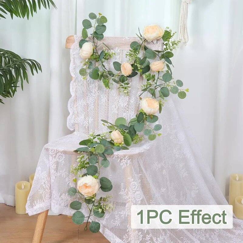 Искусственные розы с лианами, шампань, 1,8 м