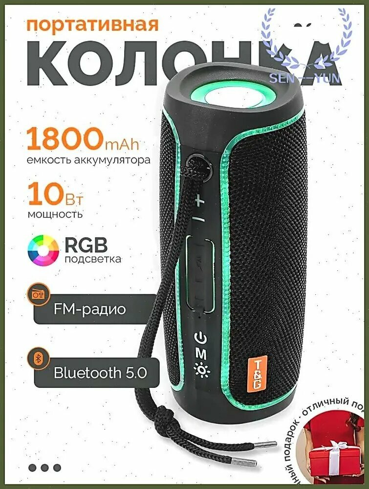 Портативная Bluetooth колонка с защитой от влаги IPX6 FM радио и слотом для карты памяти