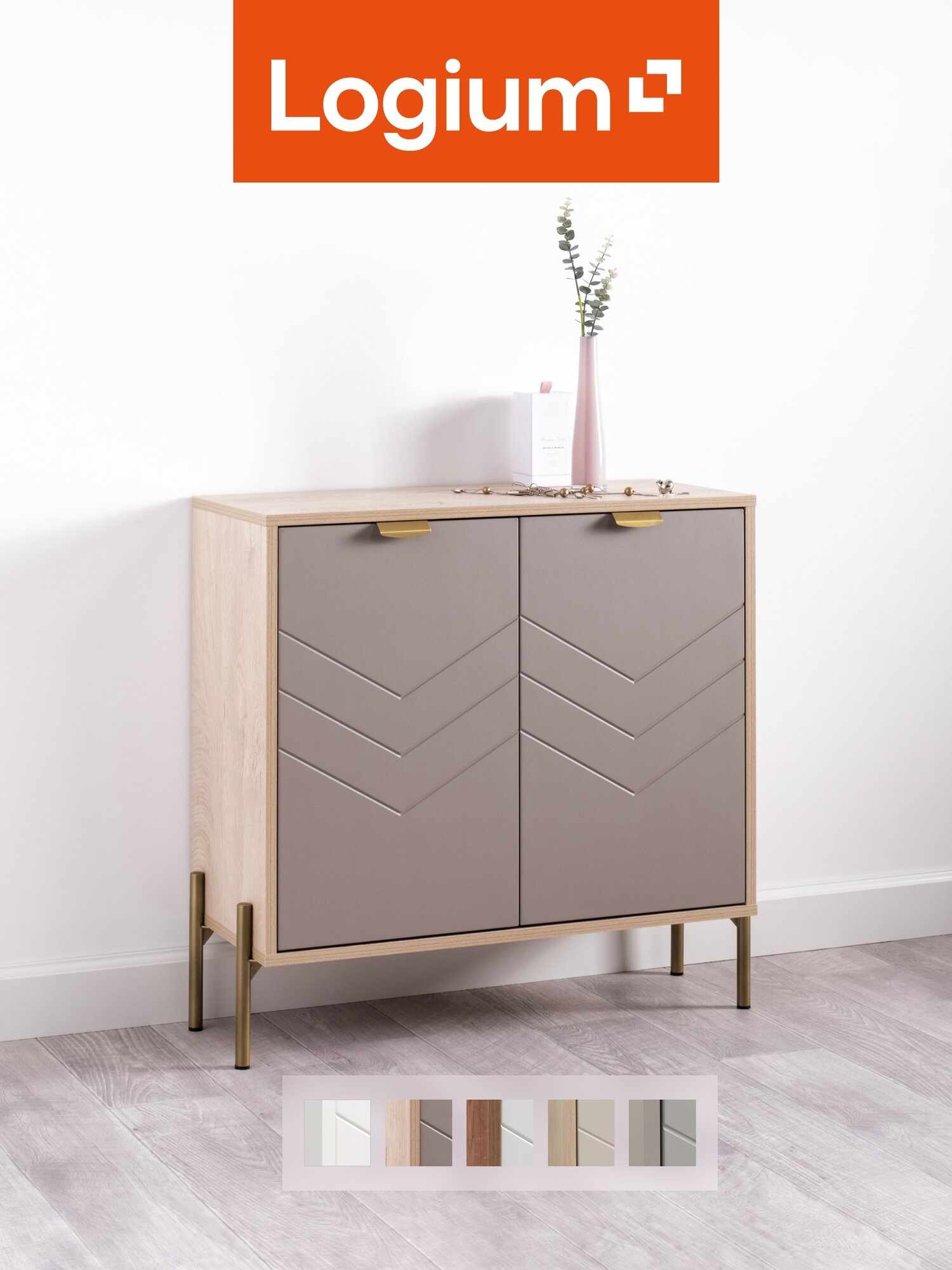 Комод для вещей с дверцами, 79х34х76 см, Венеция 16.229.02 Дуб Эндгрейн элегантный, Веллюто Капучино