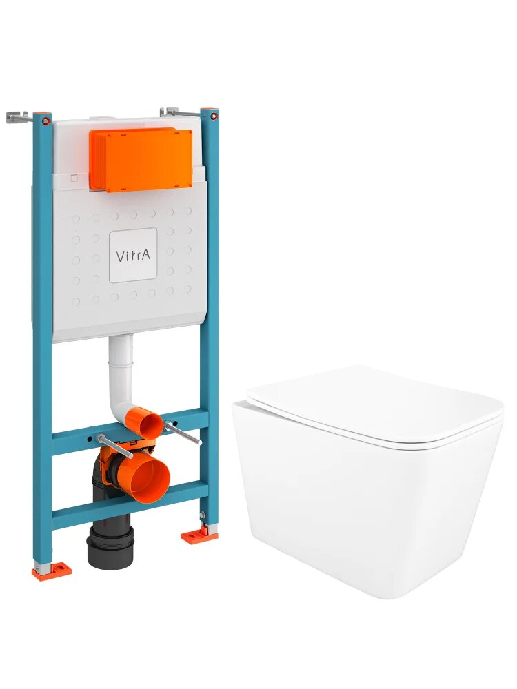 Комплект 4 в 1: Инсталляция VitrA V-Fix Core 732-5800-01 / Унитаз подвесной STWORKI Молде S23401WH / Сиденье с микролифтом, Комплект креплений