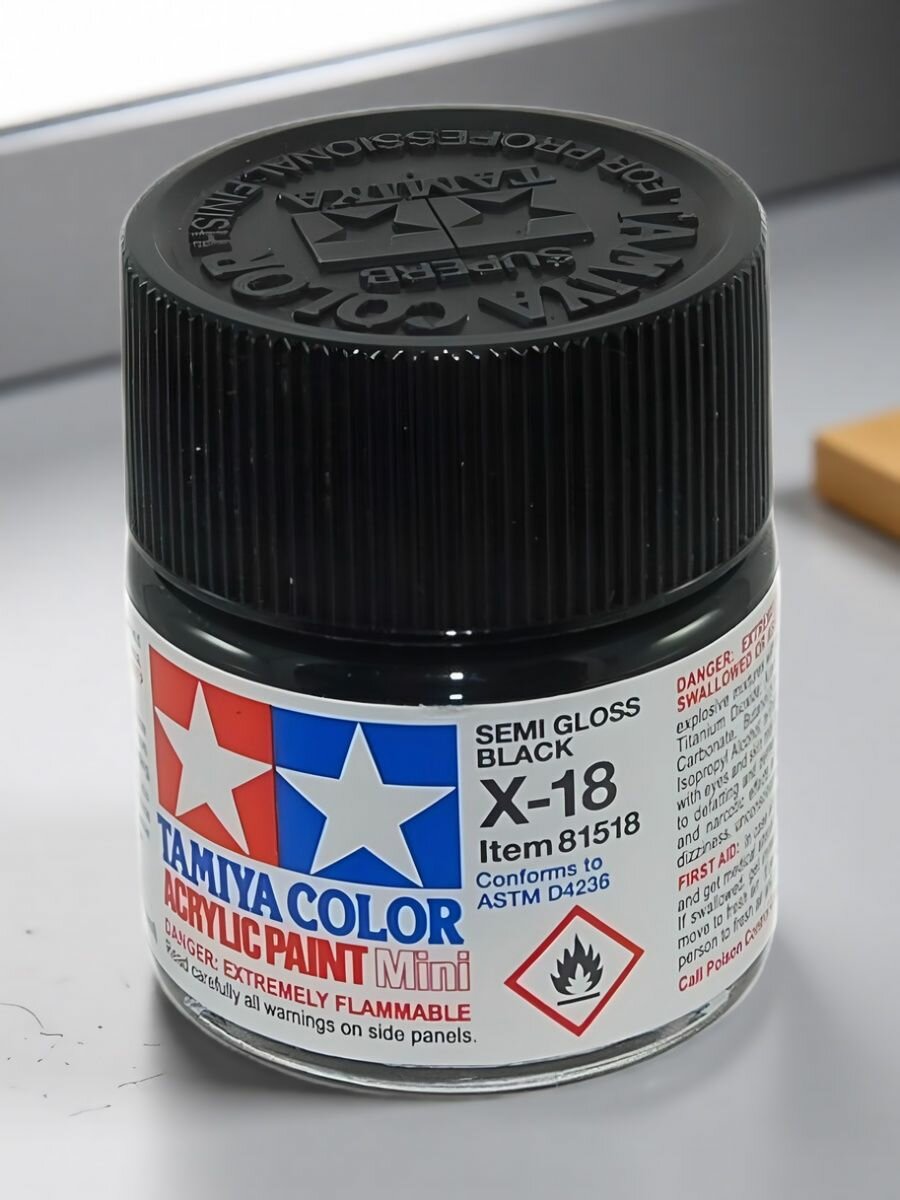 X-18 Semi Gloss Black ( Полуглянцевая Чёрная) акриловая краска, 10 мл.