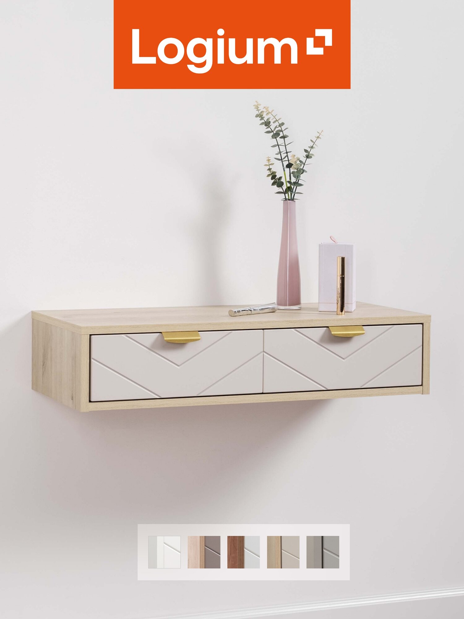 Туалетный столик подвесной LOGIUM Венеция 16.155.02, Дуб белый, Моно керамика, 75х34х16 см,