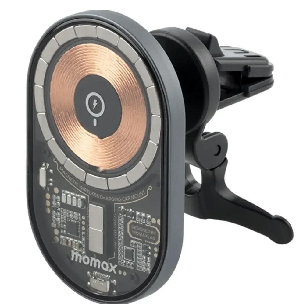 Держатель магнитный Momax Q.Mag Mount 3 15W CM20E GL серый, c Magsafe в воздуховод