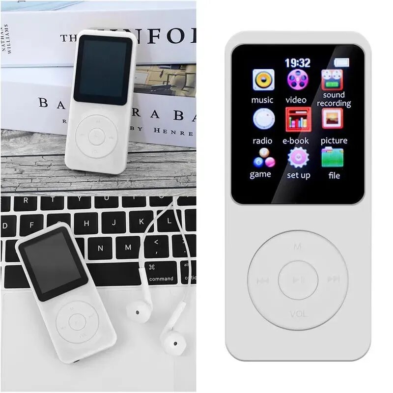 MP3-плеер портативный белый цвет с экраном microSD карта памяти музыкальный плеер — фото 1