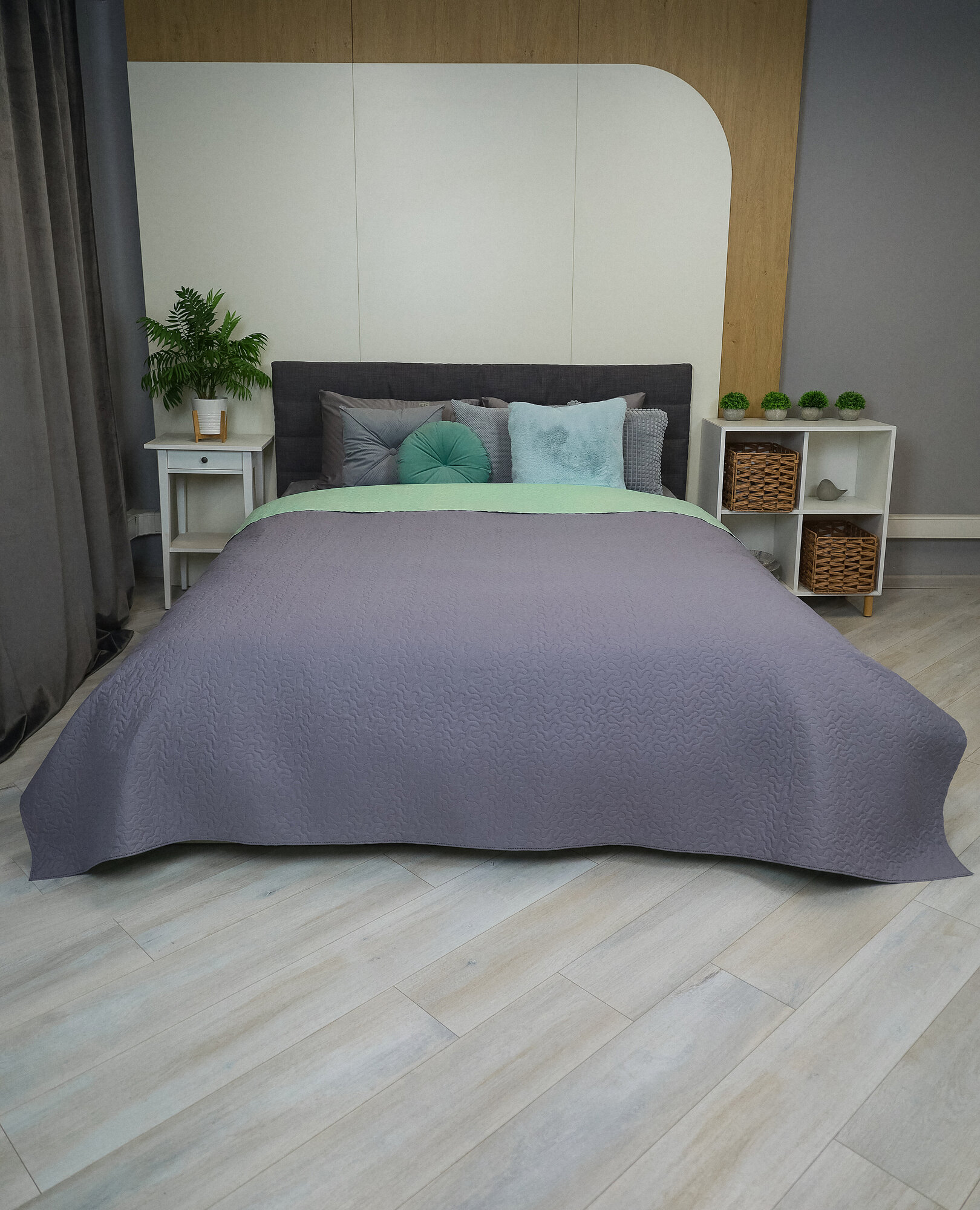 Покрывало ультрастеп 220х240 пэчворк, лайм/сиреневый сок, 100% пэ