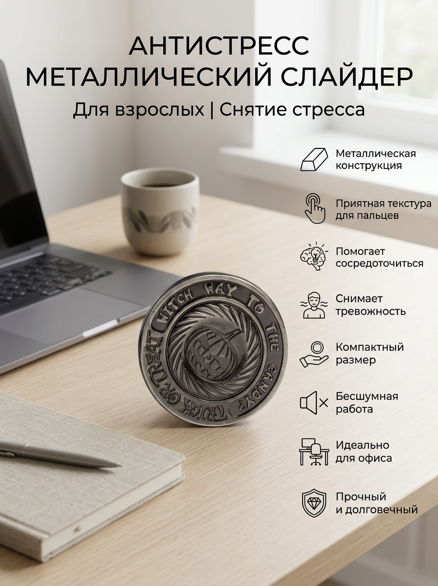 Стресс-Relief Металлический Тыквенный Кликер-Слайдер | Антистресс Магнитный Игрушка для Взрослых с Выгравкой