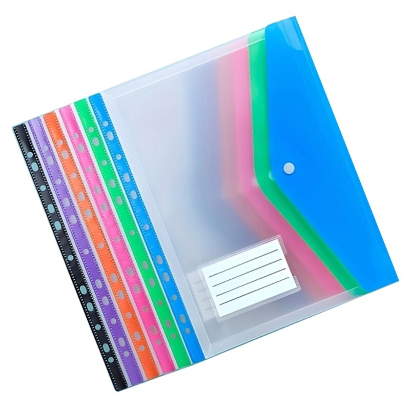 6ШТ Карман с Перфорацией в 11 Отверстий Размером С Письмо, Файл, Конверт, Папка, Прозрачный Бумажник Для Документов с Застежкой на Пуговицу и карманом Для этикеток