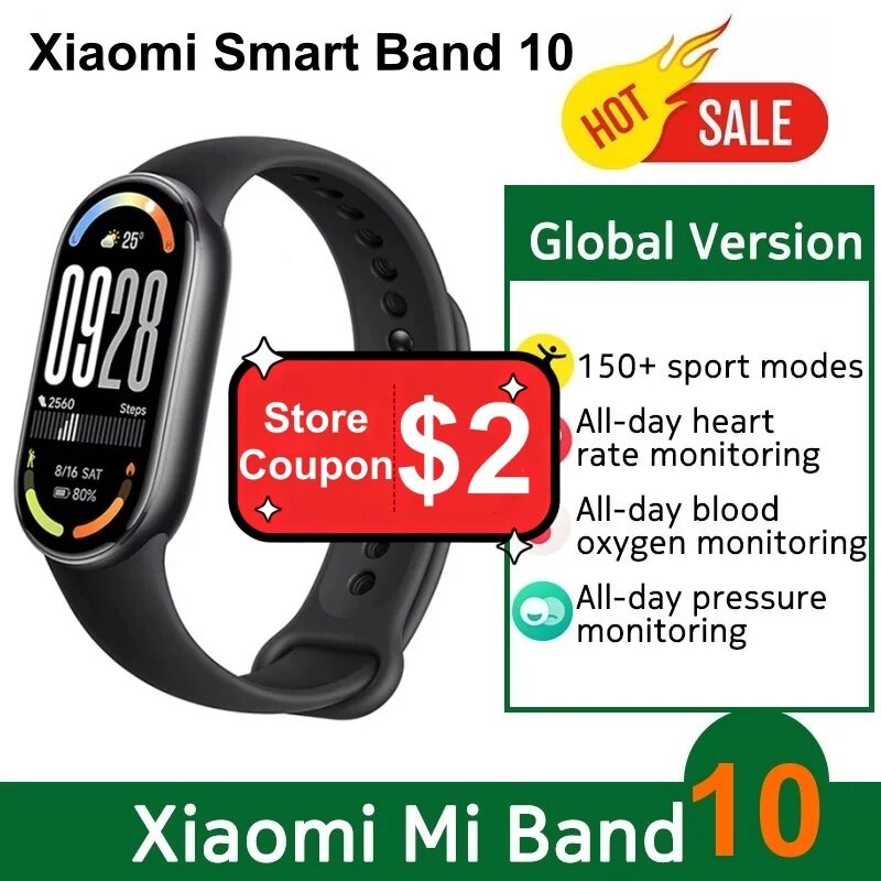 Фитнес-браслет Xiaomi Smart Band 10 Silver с черным ремешком — фото 1