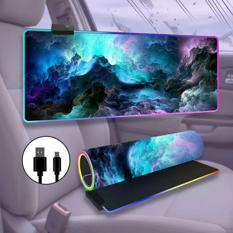 Коврик для мышки, XXL, разноцветный, игровая поверхность с подсветкой и водоотталкивающим покрытием для компьютерного