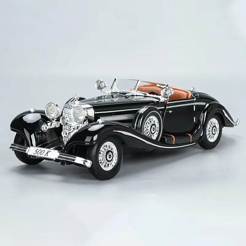 Большой размер Мерседес-Бенц модель автомобиля, 1:18 1936 Mercedes Benz 500K Классические старинные автомобили, Модель из сплава, Со звуком и светом