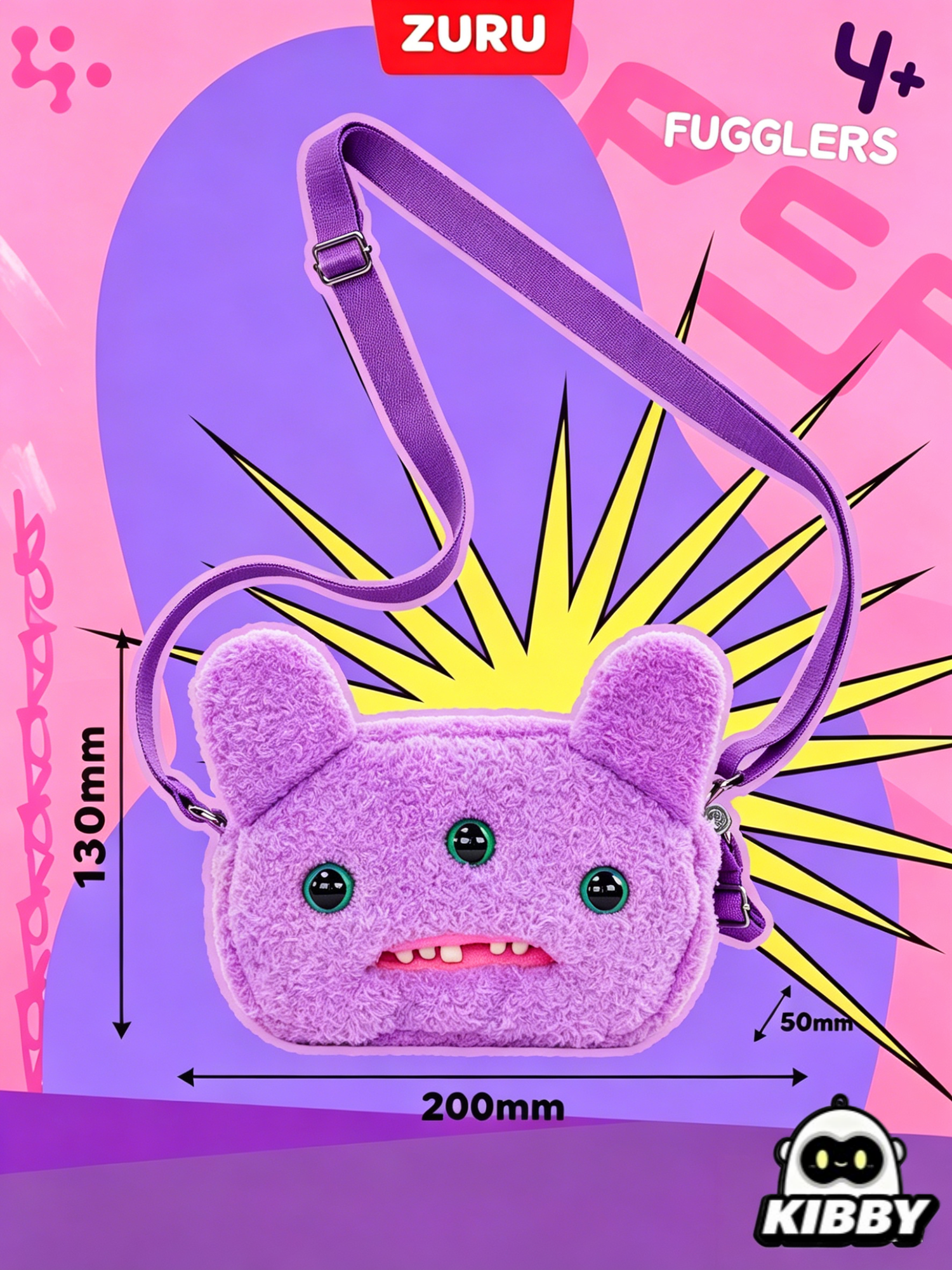 FUGGLER Fluffy crossbody Bag【Оригинал, подарочная коробка】 Серия "Большая голова" - Биомонстр (фиолетовый)