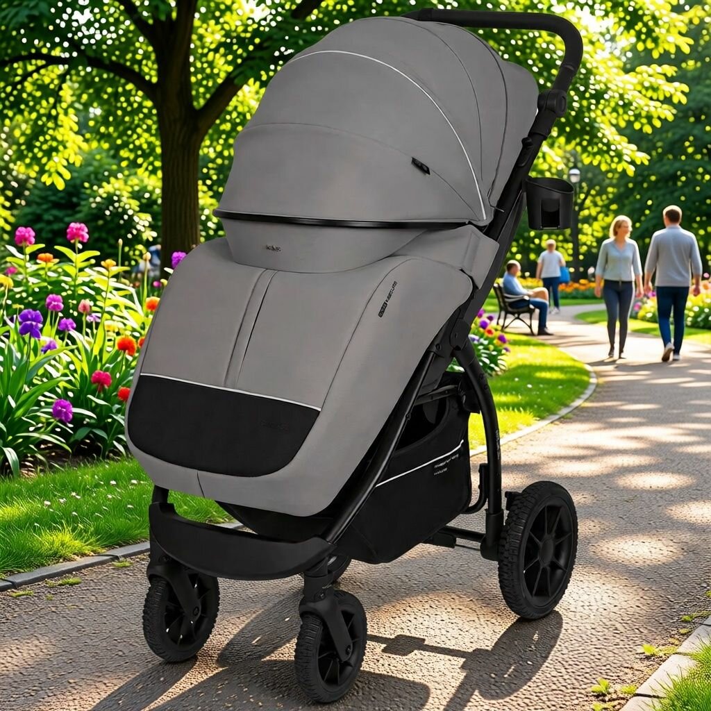 Коляска прогулочная Indigo EPICA SL NEW, 2026 г, с супер мягкой амортизацией , с резиновыми колесами, с дополнительным матрасиком, двойной тканью и регулируемой ручкой. Цвет: Светло-серый