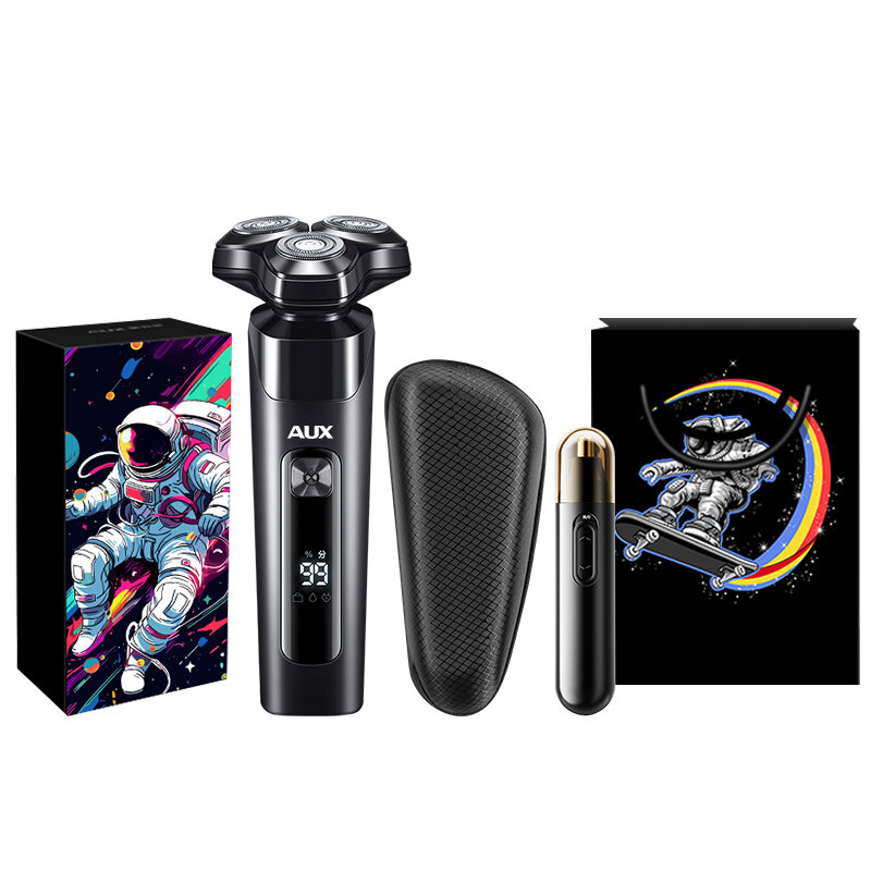Электробритва роторная мужская AUX 338, Astronaut Grooming Gift Box, полнотелая, водонепроницаемая, перезаряжаемая