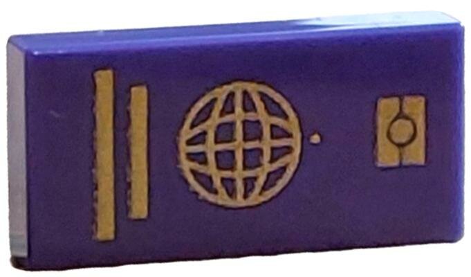 Деталь Lego 3069pb1324 Tile 1 x 2 with Passport with Gold Wire Frame Globe and Lines Pattern