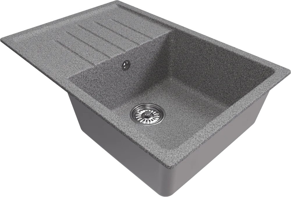 Мойка кухонная Mixline ML-GM19 мраморная, 75x50, прямоугольная, мойка для кухни, с крылом, серая, матовая