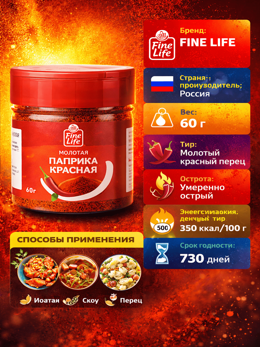 Fine Life Приправа паприка красная молотая, 60г
