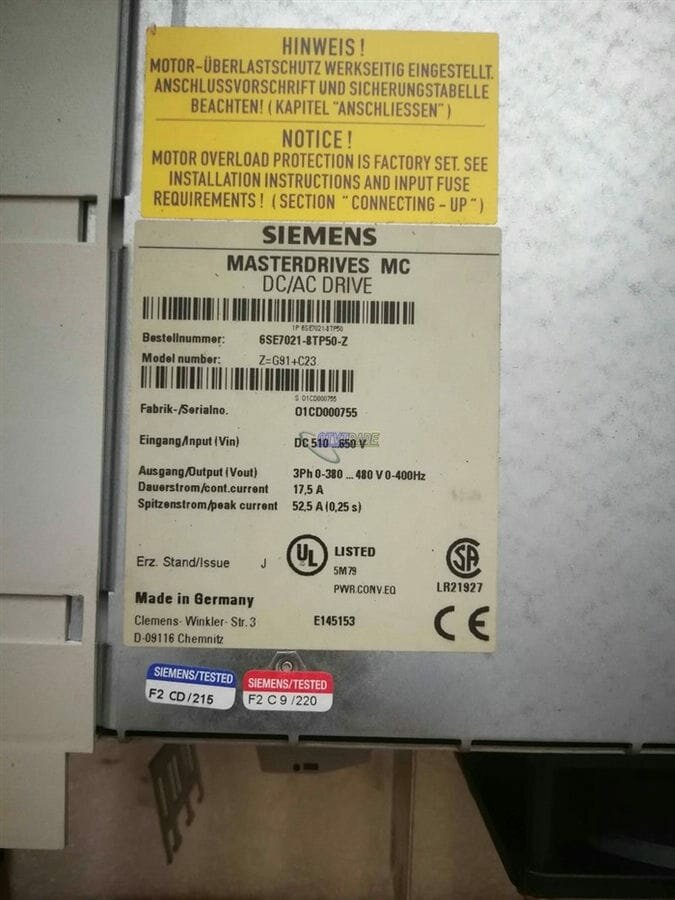 Модуль siemens INVERTER 7.5KW 6SE7021-8TP50-Z Z G91+C23