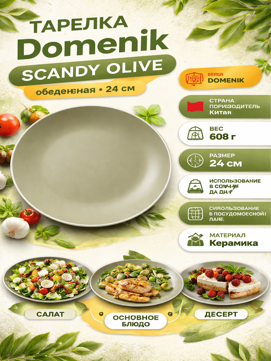 Тарелка Domenik Scandy Olive обеденная, 24см