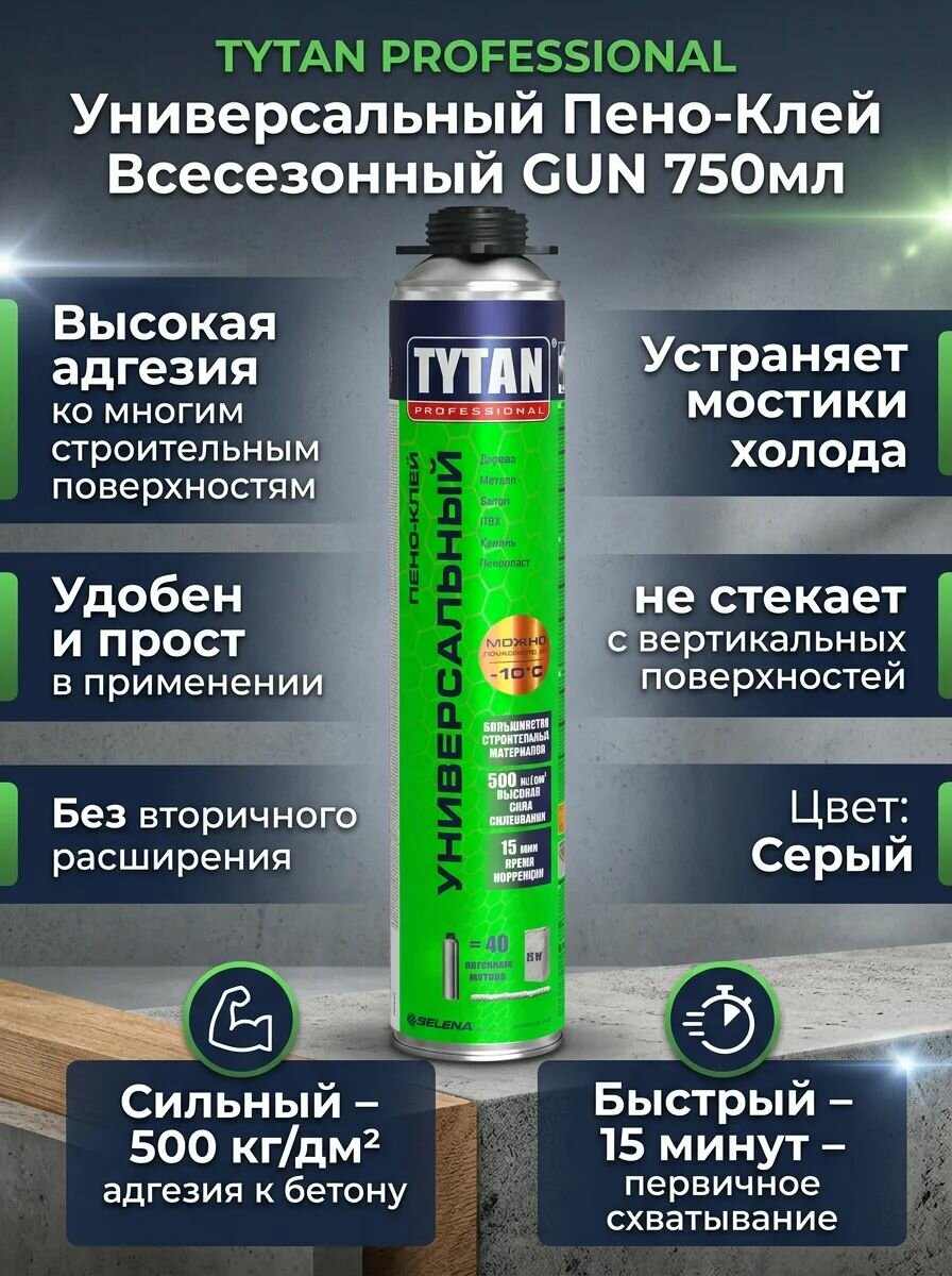 Универсальный Пено-Клей Все сезонный GUN TYTAN PROFESSIONAL , серый